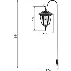 Viewsun 34 Inch Solar Hanging Lights, Shepherd Hook Lights with 2 Shepherd Hooks Waterproof Outdoor Decorative Solar Lantern Lights for Garden Decor, Patio, Backyard, Pathway, 2 Pack