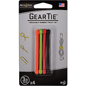 2X Nite Ize GT3-4PK-A1 Gear Tie Reusable 3-Inch Rubber Twist Tie, Assorted Colors