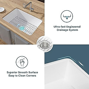 Kitchen Sink Drop In 27"x19" HOMLYLINK Pure White Kitchen Sink Undermount Kitchen Sink Dual Mount Drop In Kitchen Sink 27 Inch Single Bowl Fireclay Sink Custom Accessories Included