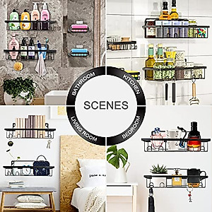 Ginkgo Shower Caddy 4-Pack, Adhesive Shower Organizer Shelf with Hooks + 2 Soap Holders, No Drilling Wall Mount Stainless Steel Shower Shelves Bathroom Basket Rack for Shower Storage (Matte Black)