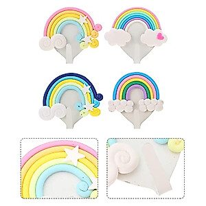 Yardwe Towel Hanger 4Pcs Cute Rainbow Wall Hook Wall- Mounted Clothes Hanging Hooks Drill Free Towel Hooks for Keys Hats Bags Coats Heart Wall Hanger