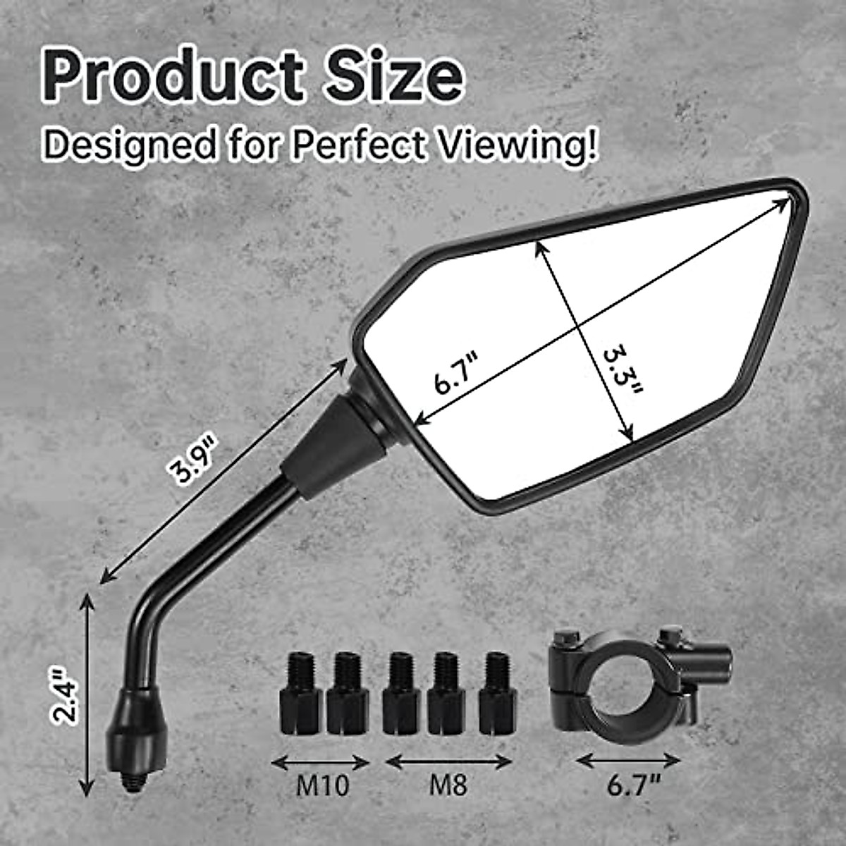 Esploratori ATV Mirror, Side Rearview Mirrors for Bike Motorcycle ATV Scooter Cruiser with 8mm 10mm Bolt, 7/8" Handle Bar Mount Clamp Compatible with Suzuki Yamaha Honda Kawasaki Victory and More