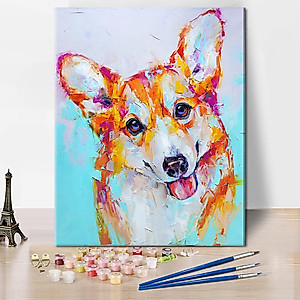TISHIRON Paint by Numbers for Adults, Dog Portrait Oil Painting, Paint by Numbers for Beginners, Corgi Paint by Numbers Kit, DIY Oil Painting Holiday Gifts, Children's Crafts, 16x20 inch