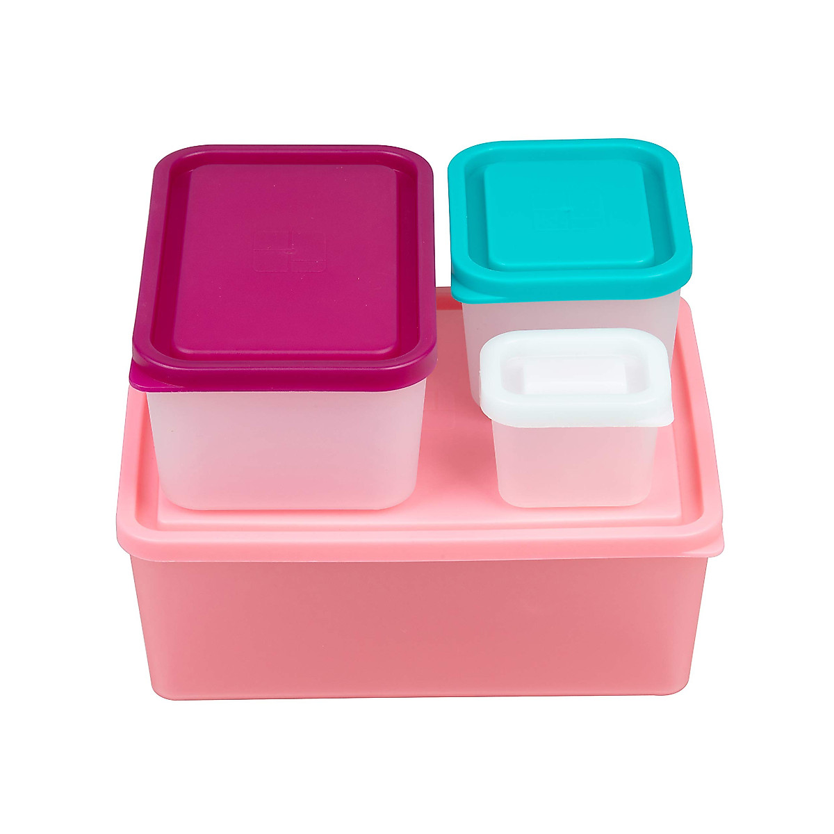 Bentology Snack Buddies - Mini Bento Snack Lunch Box w 4 Portion Control Meal Containers and Lids - BPA, PVC Free, Food Safe – On-the-Go lunchbox - Pink