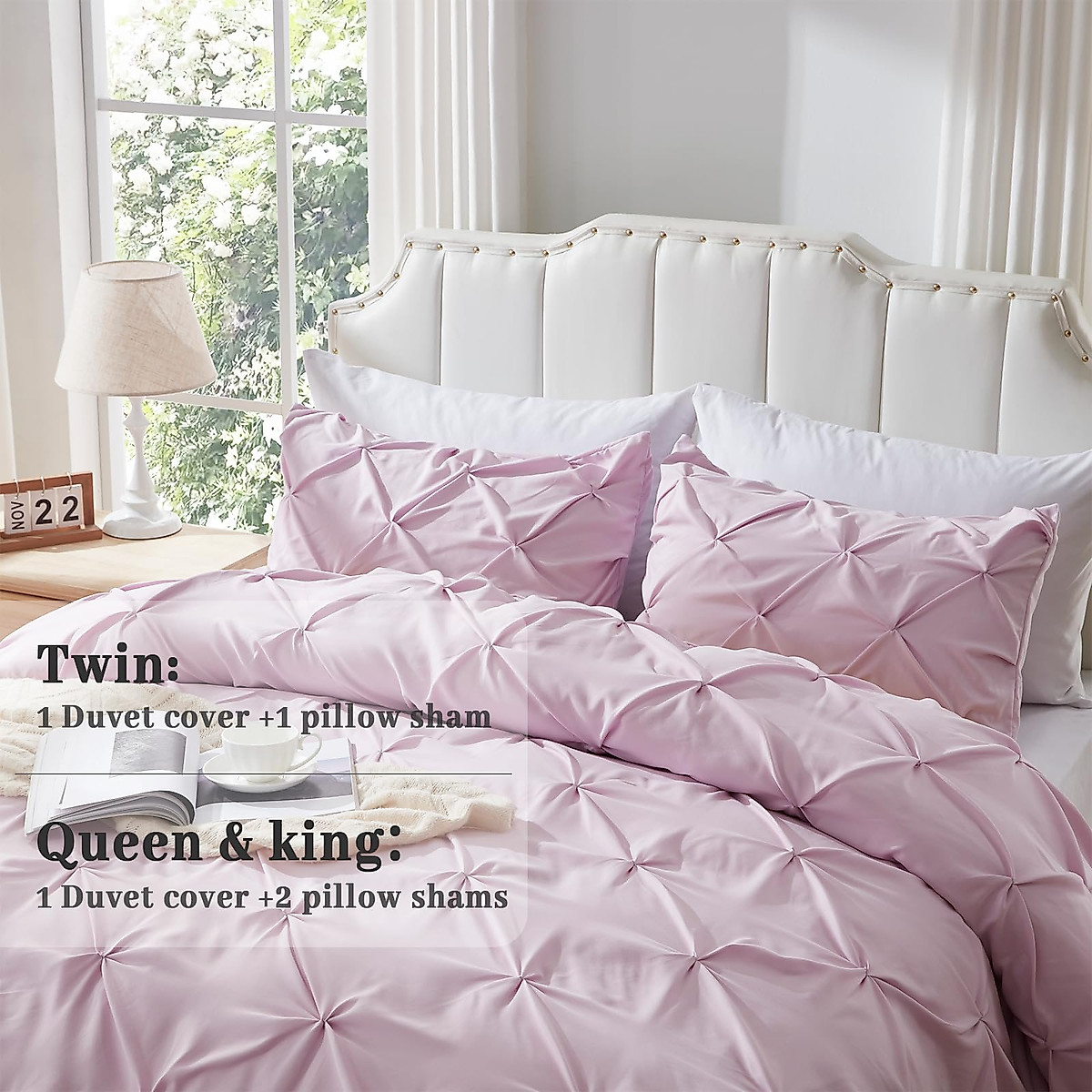 SunStyle Home Pinch Pleated Duvet Cover Turquoise 3 Pieces Duvet Covers King Size Soft Microfiber Luxury Duvet Cover with Zipper Closure & Corner Ties for All Season(1 Duvet Cover, 2 Pillow Shams)