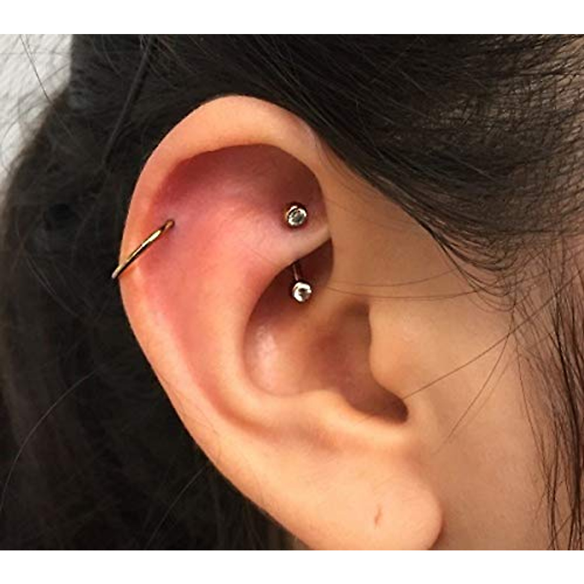 Briana Williams 6pcs Stainless Steel Silver Rook Daith Earrings Belly Lip Ring Eyebrow Studs Cartilage Tragus Cubic Zirconia Barbell Body Piercing 8mm (5/16")