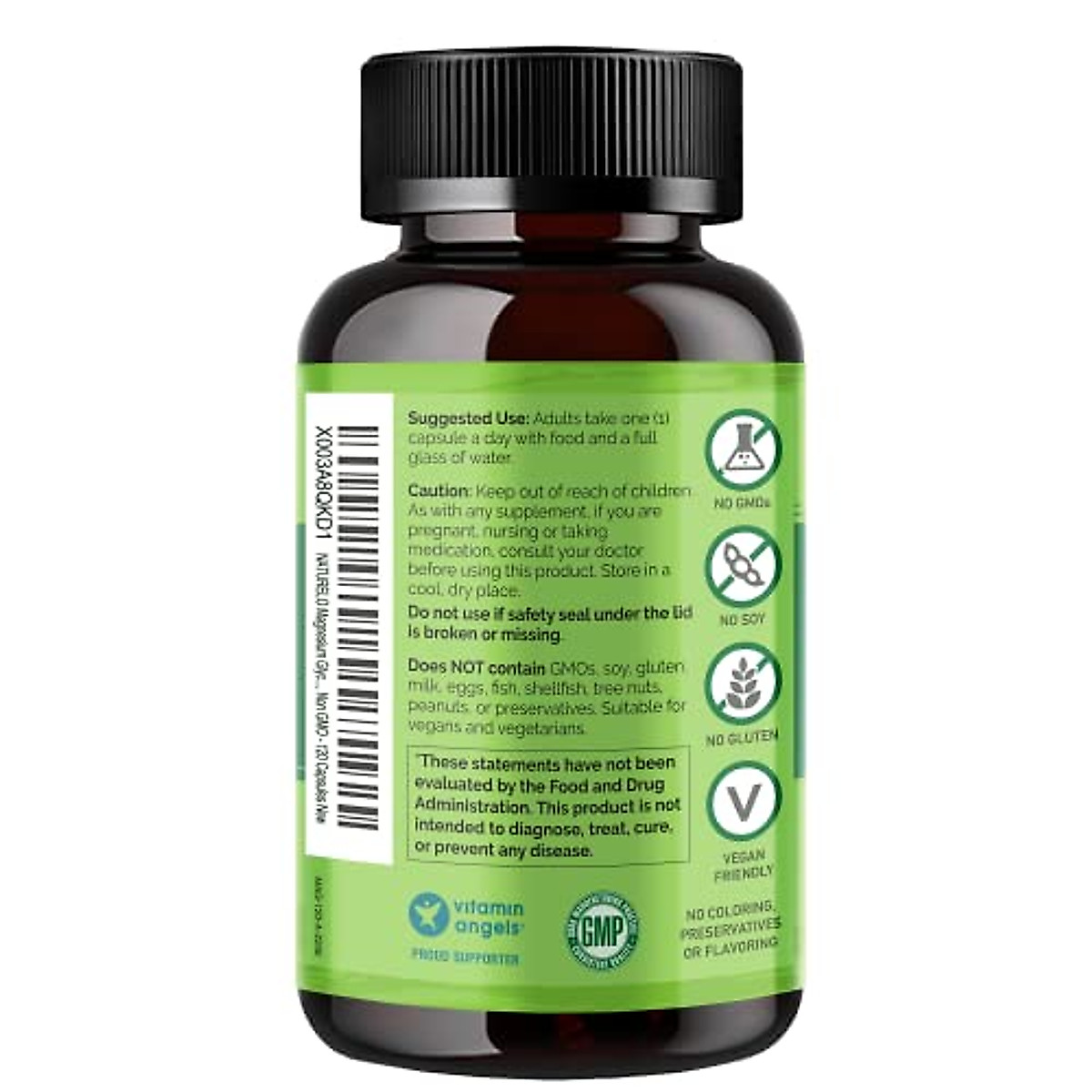 NATURELO Magnesium Glycinate Chelate Complex - 200 mg Magnesium with Organic Vegetables to Support Sleep, Calm, Muscle Cramp & Stress Relief – Gluten Free, Non GMO - 120 Capsules