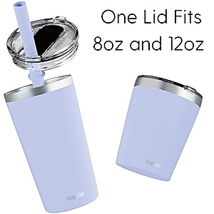 CUPKIN Stackable Stainless Steel Kids Cup Smoothie Tumbler, Powder Coated Insulated Tumblers, BPA Free Lid and Silicone Straw 8 Fl Oz (Pack of 1), Gray