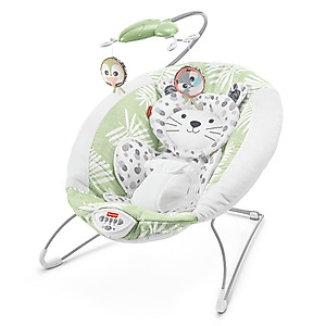 ​Fisher-Price Snow Leopard Deluxe Bouncer, Bouncing Baby seat with Soothing Music, Sounds, and Vibrations