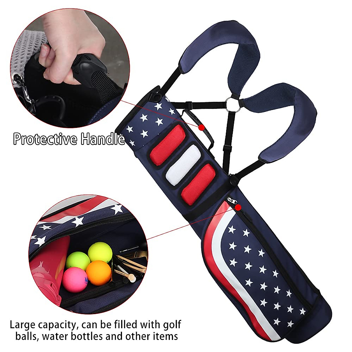 Craftsman Golf Star and Stripes Red White Blue Lightweight Easy Carry Shoulder Sunday Range Golf Bag