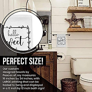 Peaces of Joy Hello Sweet Cheeks Funny Hand Towel Sayings for Bathroom, Rustic Cute Dish Kitchen Fingertip Towels for Home, Decorative Farmhouse Bath Sign Gifts