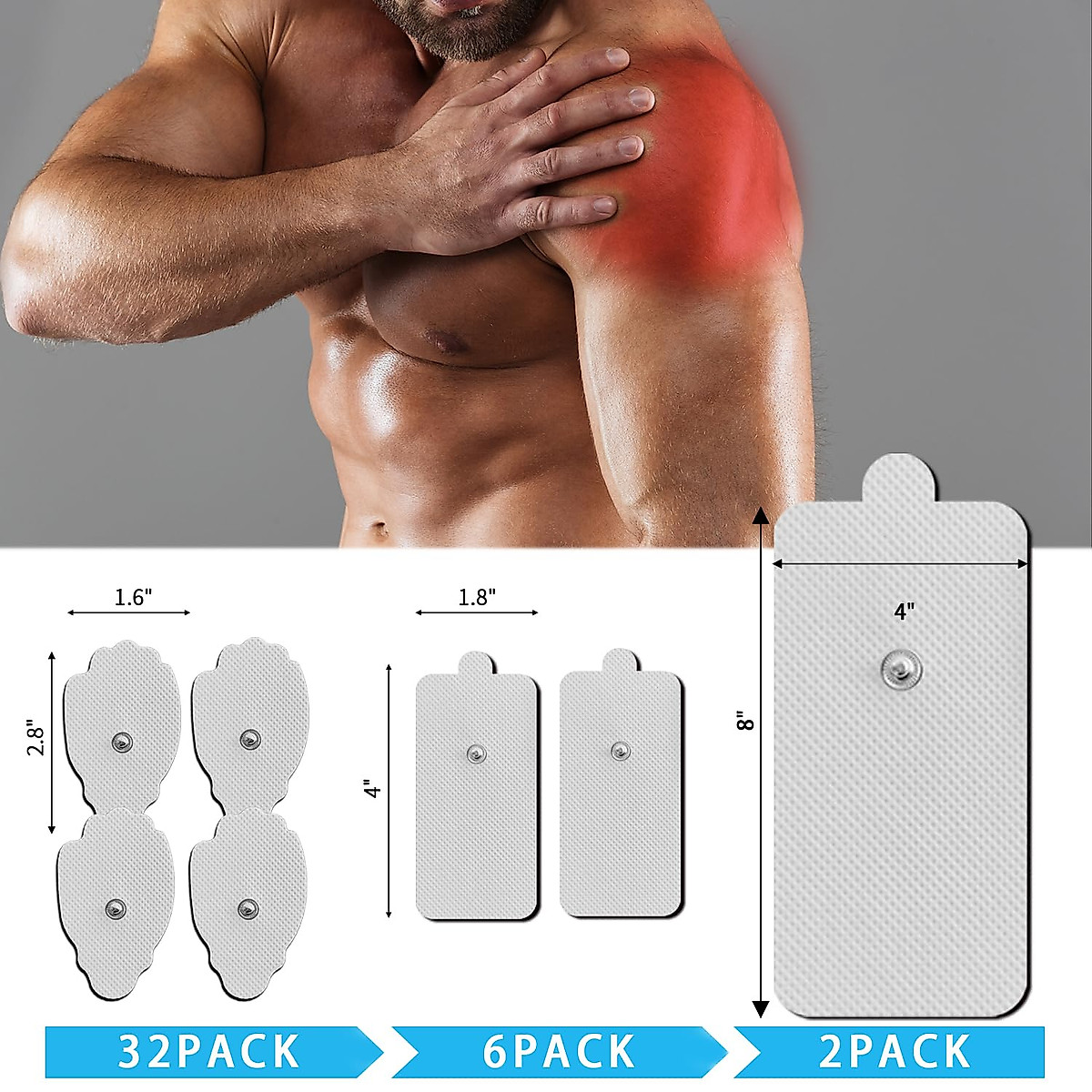 TENS Unit Replacement Pads, 40 Pcs Premium Quality Snap Replacement Electrodes for TENS and EMS Muscle Stimulator, Using 3.5mm Snap Connector