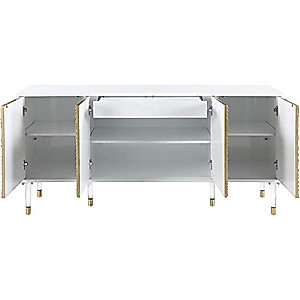 Meridian Furniture Bellissimo Collection Modern | Contemporary Lacquer Sideboard/Buffet Tipped Acrylic Legs Wood Design, 64" W x 18" D x 31" H, White/Gold