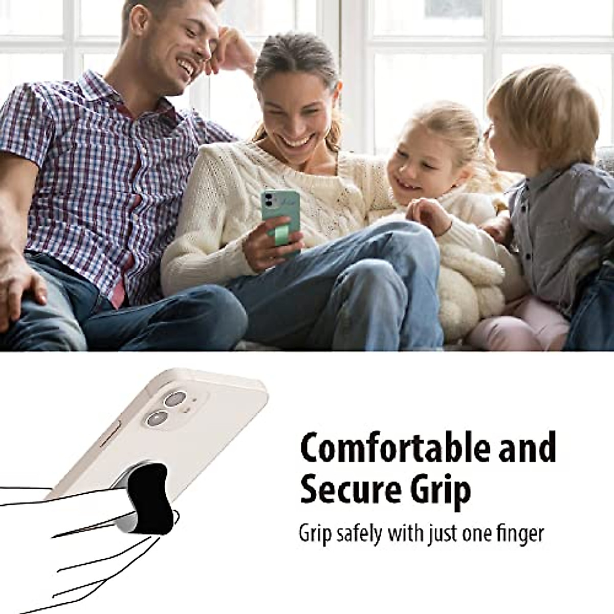 Momostick Flatstick, Cell Phone Finger Grip Strap Holder for Hand, Cell Phone Stand, New Slim Finger Loop Selfie Grip Compatible with Most Smartphones - Matte Navy