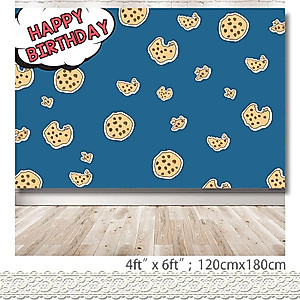 Rcoaror Cookie Birthday Backdrop Blue Monster 1st Birthday Party Background Our Little Cookie is Turning One Banner Kids Boys Cake Table Decorations Cookies and Milk Props 71X47inch