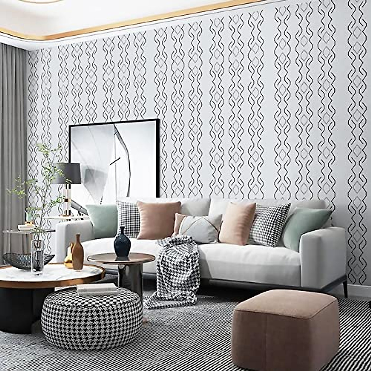 Micpolo Stripe Peel and Stick Wallpaper Black and Grey Contact Paper Geometric Self-Adhesive Wallpaper Modern Removable Vinyl Decor 17.7"X78"