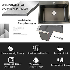 Utility Sinks Laundry Room Sink, Free standing 304 Stainless Steel Sink, Kitchen Sinks Cabinet for Washing Hands, with Faucet, Bracket and Drain Kit, for Garage Outdoor Indoor Kitchenette Basement ( S