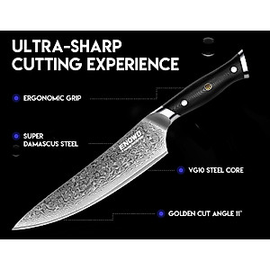 enowo Damascus Knife Set 3 PCS,Razor Sharp Kitchen Knives Made of Japanese Damascus Steel VG10, Well-Balanced Damascus Chef Knife set with Premium G10 Full Tang Handle Triple Rivet Gift Box