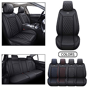 YIERTAI Car Seat Covers Universal Fit Compatible with Versa Rogue Maxima Edge Sorento Escape Highlander Kia with Waterproof Faux Leather, Full Set, Black
