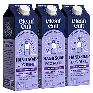 Cleancult Liquid Hand Soap Refills - Wild Lavender - Moisturizes Dry & Sensitive Skin -Made with Aloe Vera & Lavender Essential Oils - Eco Friendly - Paper-Based Packaging - 32 oz/3 Pack
