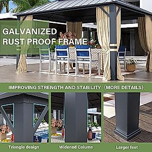 10' x 20' Hardtop Gazebo,Outdoor Galvanized Steel Metal Double Roof Gazebo with Curtains and Netting for Patios,Gardens,Lawns,Khaki