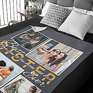 JOYXBUY Customized Blankets with Photos for Sister Personalized Picture Blanket, Memories Souvenir Best Sister Ever Besties Birthday Gifts from Sister, Soul Sister Gifts