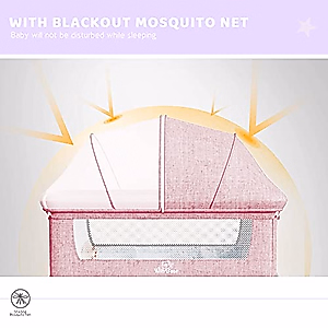 Napfox Baby Bassinet, Bedside Sleeper,Foldable Baby Bed to Bed, Adjustable Portable Bed for Infant/Baby/Newborn,with Mosquito Nets, Large Storage Bag, Comfortable Mattresses, Lockable Wheels(Pink)