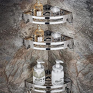 FVRTFT Bathroom Shelves Wall Mounted Shower Shelves Corner Shower Rack Stainless Steel with Hook No Drilling Self Adhesive for Kitchen Bathroom-Silver B_3-Story