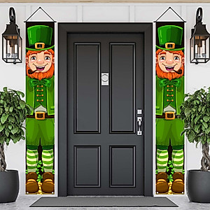 FARMNALL St Patricks Day Porch Banner Green Gnome Front Door Sign Shamrock Four Leaf Lucky Clover Wall Hanging Decorations and Supplies for Home Office Farmhouse Holiday Decor