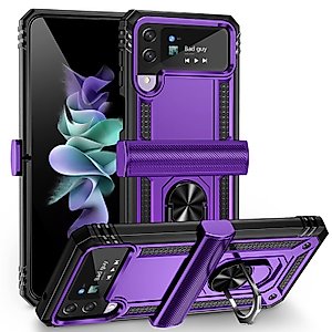 ONOLA for Samsung Galaxy Z Flip 4 Case, Galaxy Z Flip 3 Case with Hinge Protection and 360°Rotate Ring Magnetic Kickstand Heavy Duty Protective Case for Samsung Galaxy Z Flip 3/4 Phone (Purple)