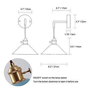 Kiven Battery Operated Wall Sconces, Industrial Wall Lights with Rechargeable LED Bulb and Black Iron Shade, Dimmable Wall Lighting Fixtures for Living Room Bedroom Hallway（Set of 2）