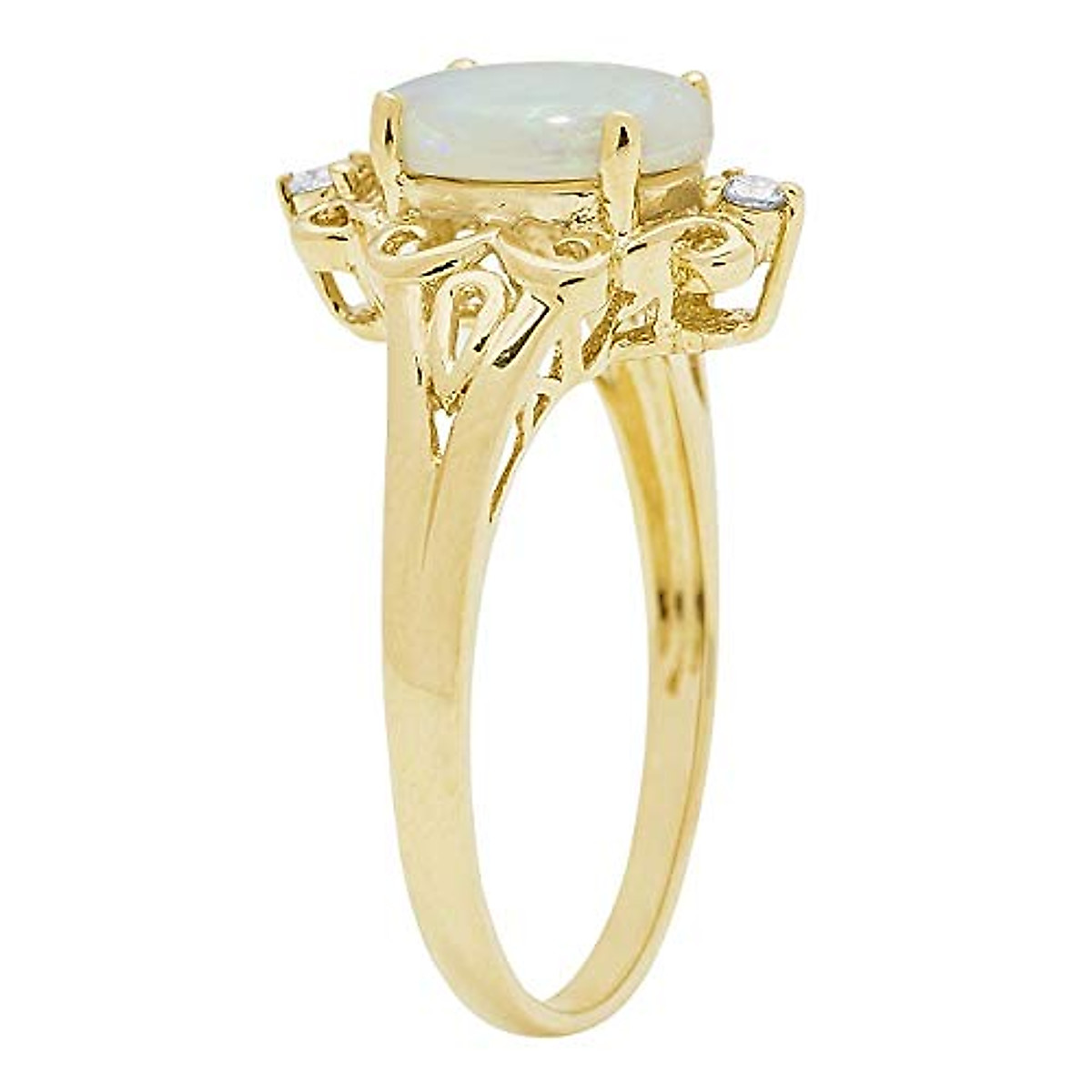 Gin & Grace 14K Yellow Gold Natural Opal & Diamond (I1,I2) Engagement Propose Promise Ring for Women