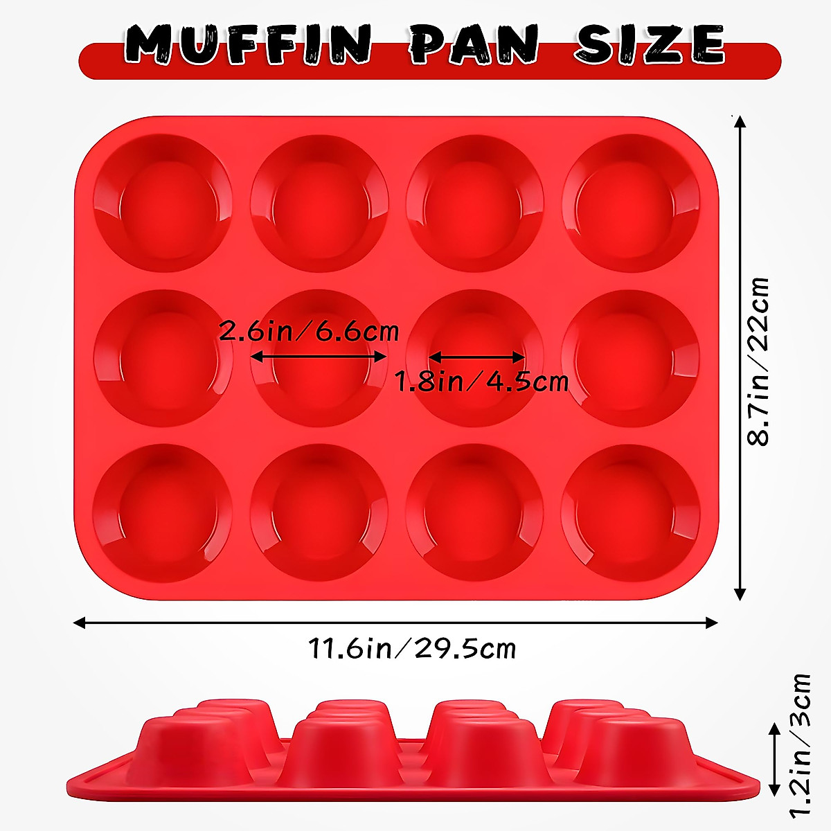 Keliwa 12 Cup Silicone Muffin - Cupcake Baking Pan / Non - Stick Silicone Mold / Dishwasher - Microwave Safe