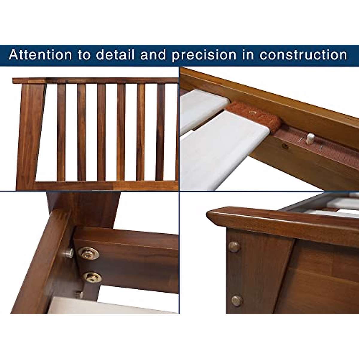 Acacia Kaylin Wooden Bed Frame with Headboard, Solid Wood Platform Bed with Wood Slat Support, No Box Spring Needed, Queen (U.S. Standard), Chocolate, 14 Inch, V1