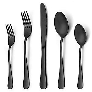 LIANYU 40 Piece Matte Black Silverware Set, Stainless Steel Black Flatware Cutlery Set for 8, Fancy Kitchen Utensil Tableware Set for Home Restaurant Party, Satin Finish, Dishwasher Safe