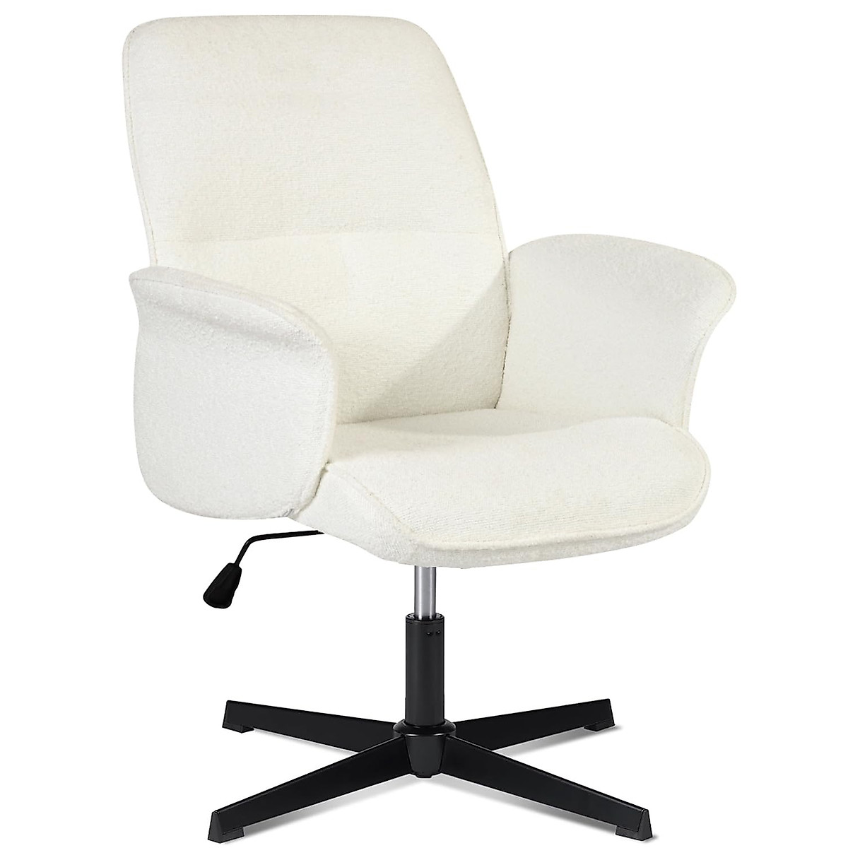 Home Office Chair, Upholstered Linen Fabric Padded Mid Back Accent Chair, Computer Desk Chairs Ergonomic No Wheels Stylish Swivel Adjustable Vanity Chair with Armrests, Beige