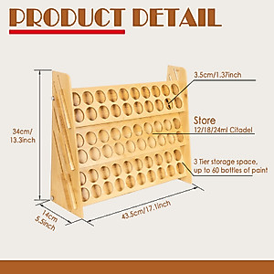 Paint Organizer Rack for 60 Bottles of Paints, Wooden 6 Tier Paint Holder, Wall-mounted Paint Storage Rack,Craft Paint Organizer,Suitable for Paint Set,Acrylic Painting