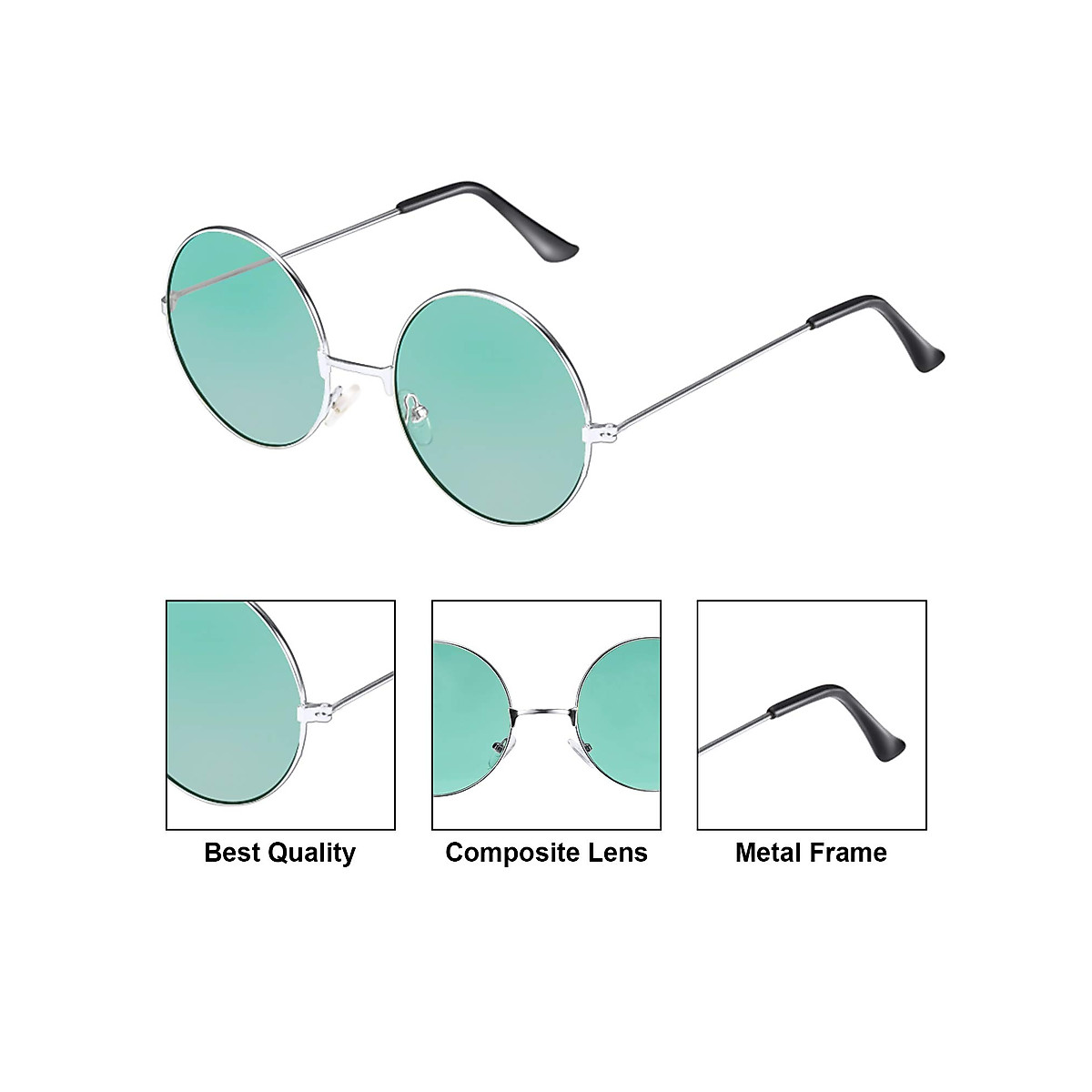 Blulu 10 Pairs John Hippie Sunglasses Retro Round 60's Style Circle Sunglasses Eyewear for Men Women Costumes Parties Gifts(Silver Frame)