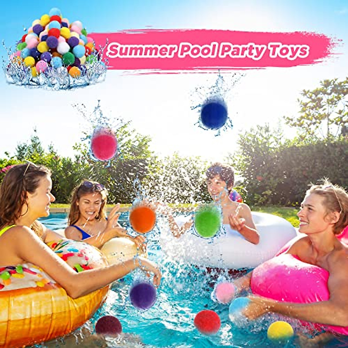 Leyndo 160 Pcs Reusable Water Balls Cotton Balloons 2.5 Inch Splash Water Absorbing Balls for Kids Outdoor Fun Toys with 2 Storage Bags for Summer Game Water Fight Activities Pool Yard Beach Favor