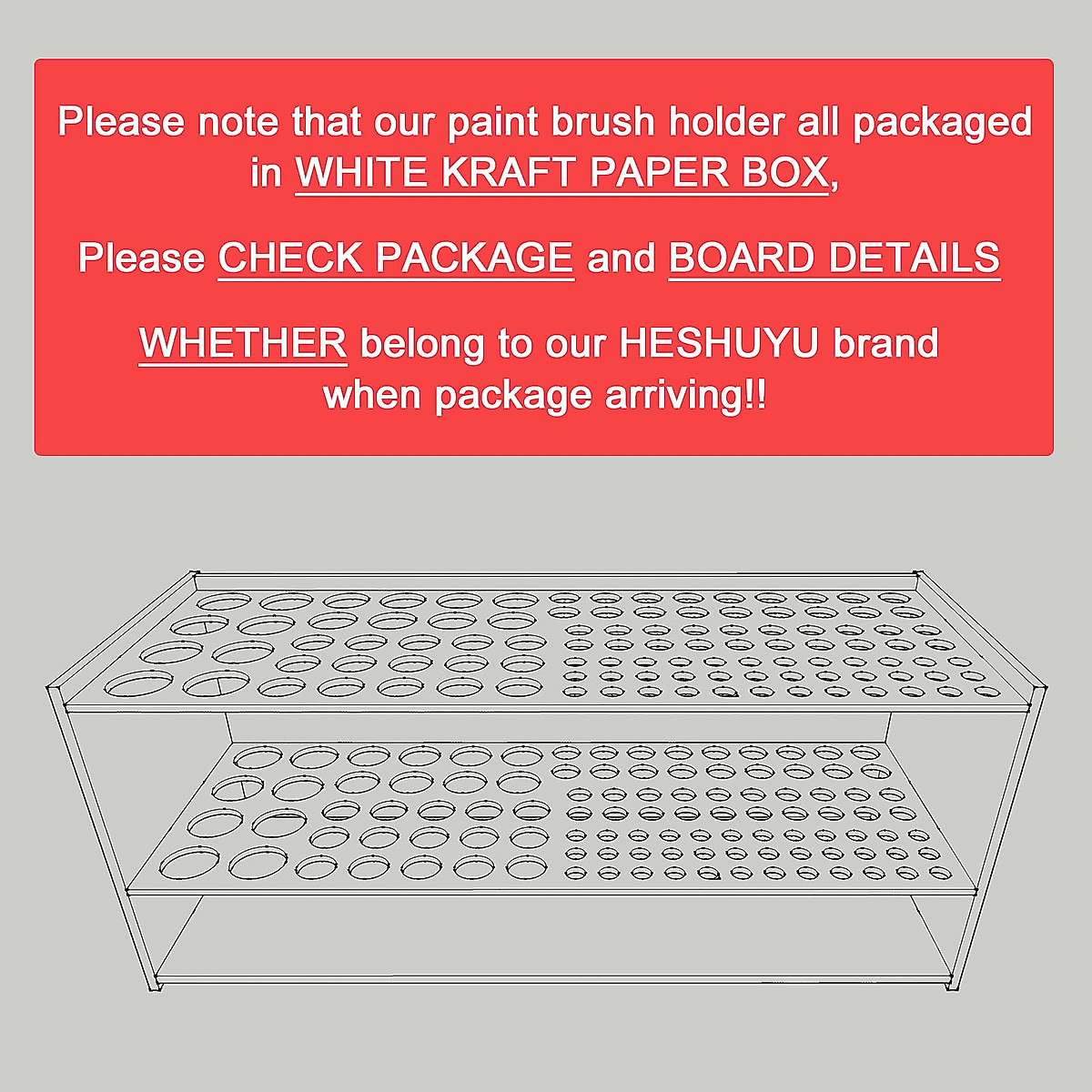 HESHUYU Wooden Paint Brush Holder 105 Holes Paintbrush Holder Organizer Paint Brush Stand Rack with Silicone Rings - Wood Paint Brush Holder for Pens Pencils Artist