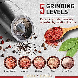 Gravity Electric Salt & Pepper Grinder Set - Adjustable Coarseness - Rechargeable Battery Powered - Refillable Glass Jars - Automatic Operation One Hand Spice Mill - Stainless Steel Kitchen Gadget