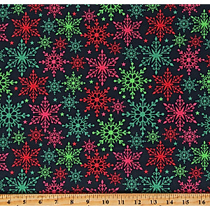 DAVID TEXTILES Holiday Snowflakes Green Cotton Fabric by The Yard, Multicolor, (DX-3073-1C-3), 44 Inches