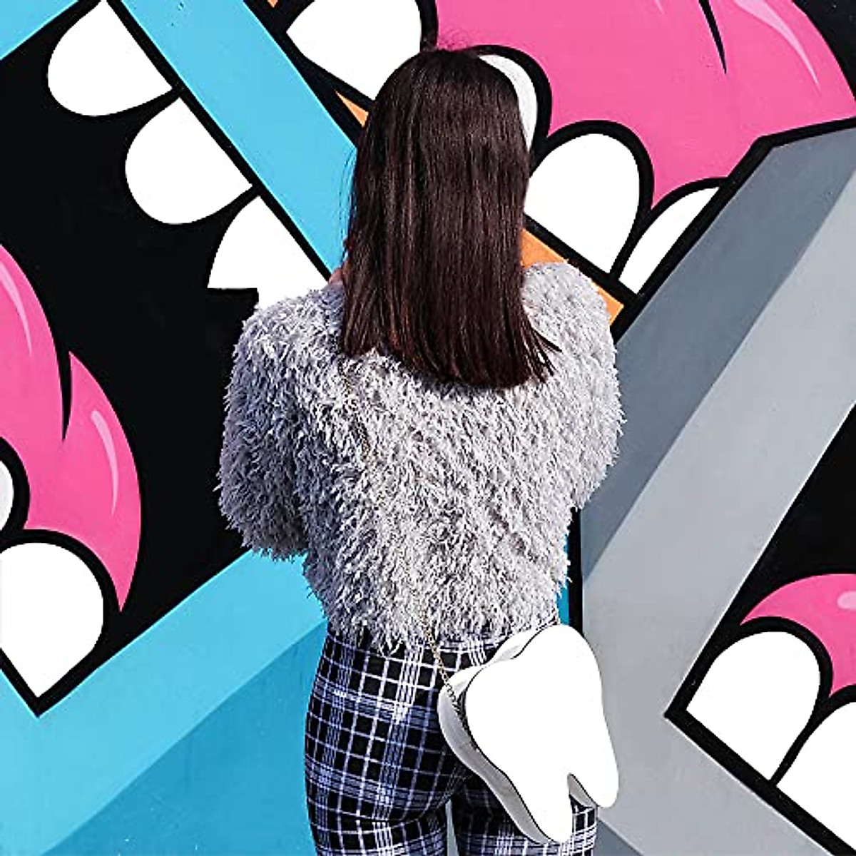 happyteeth Tooth Purse | Tooth Shape Handbag PU Crossbody Metal Chain Shoulder Bag Adjustable Strap Clutch