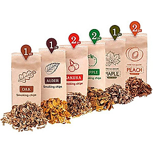 Zorestar Wood Smoking Chips for Smoker 9 pcs Variety Pack of Oak | Alder | Cherry | Apple Chips for Smoking and Grilling Plus Bonus e-Book