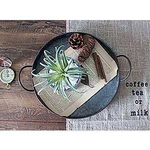 Funerom 11.8 inchs Round Galvanized Metal Round Tray with Handles