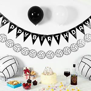 16 Pieces Volleyball Party Decorations, Volleyball Themed Happy Birthday Banner Flags, Black and White Volleyball Paper Garland Volleyball Balloons for Sports Theme Birthday Party Supplies