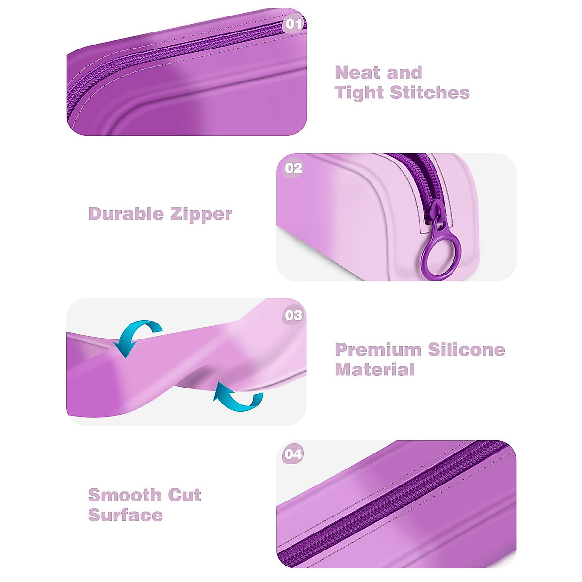 FINPAC Pencil Case, Small Pencil Pouch with Wristlet, Big Capacity Zipper Portable Silicone Pen Bag for Students Women, Bible Journaling Supplies and Accessories, Makeup Bags Organizer, Iris Purple