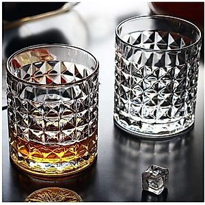 Czech Bohemian Crystal Glass Set of 6 Whiskey Glasses 8oz./250ml. Elegant Diamond Design Heavy Base Old Fashioned Style Bourbon Scotch Brandy Holiday Gift Birthday Wedding Housewarming Anniversary