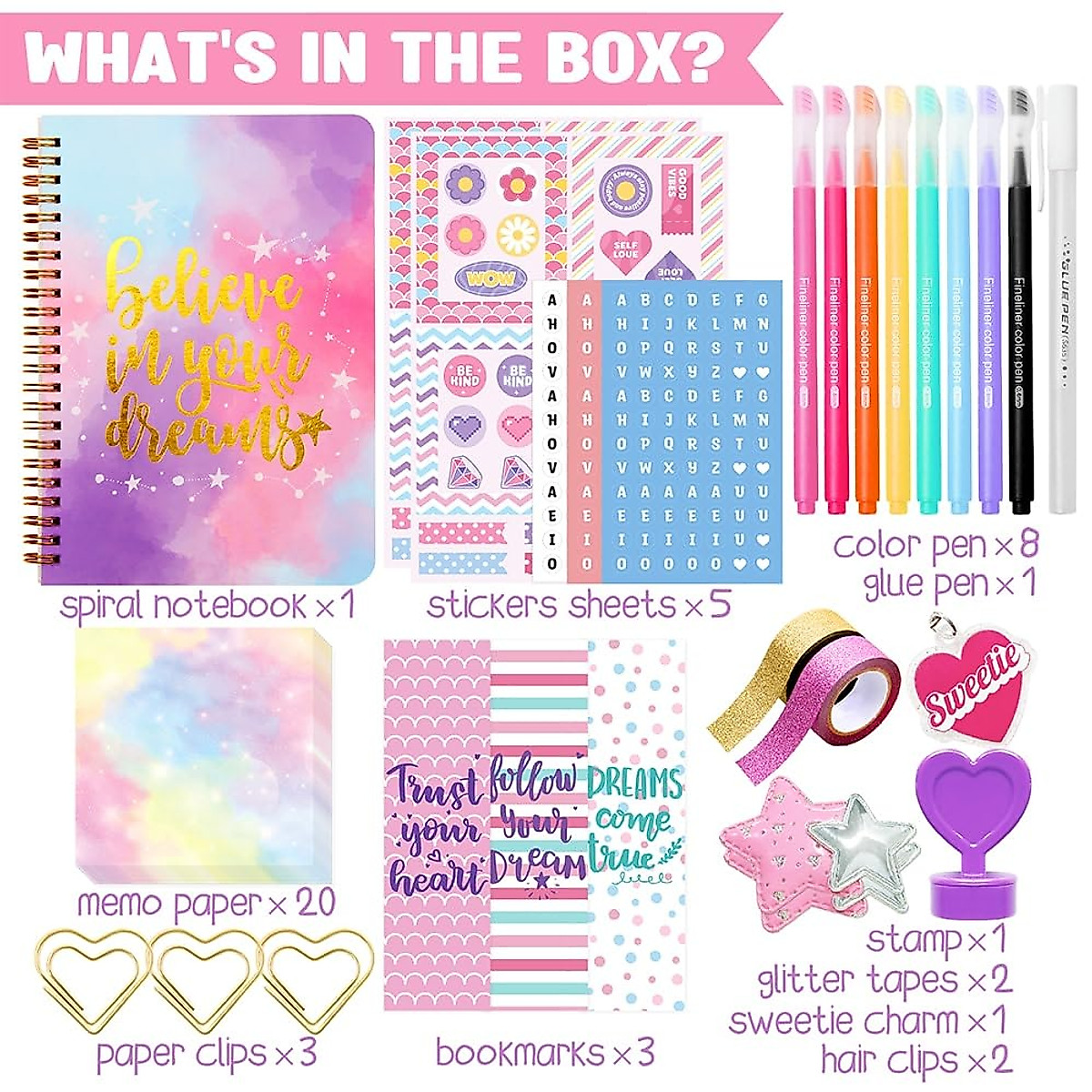 DIY Journal Kit for Girls - 48pcs DIY Journal Set for Tween & Teen Girls, Stationery Set, Scrapbook & Diary Supplies Set, Journaling Art Crafts Kit, Ideal Gifts for 8 9 10 11 12 13 14 Year Old Girl