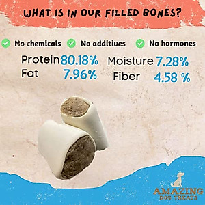 Amazing Dog Treats - Stuffed Shin Bone for Dogs (Peanut Butter, 3-4 Inch - 5 Count) - All Natural Dog Bones